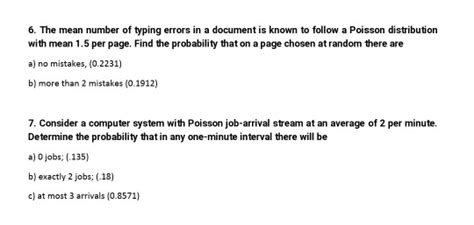 Solved 6 The Mean Number Of Typing Errors In A Document Is