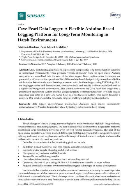 Pdf Cave Pearl Data Logger A Flexible Arduino Based Logging Platform For Long Term Monitoring