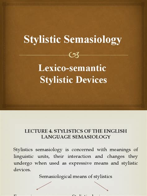 Stylistic Semasiology Lexico Semantic Stylistic Devices Pdf Noun