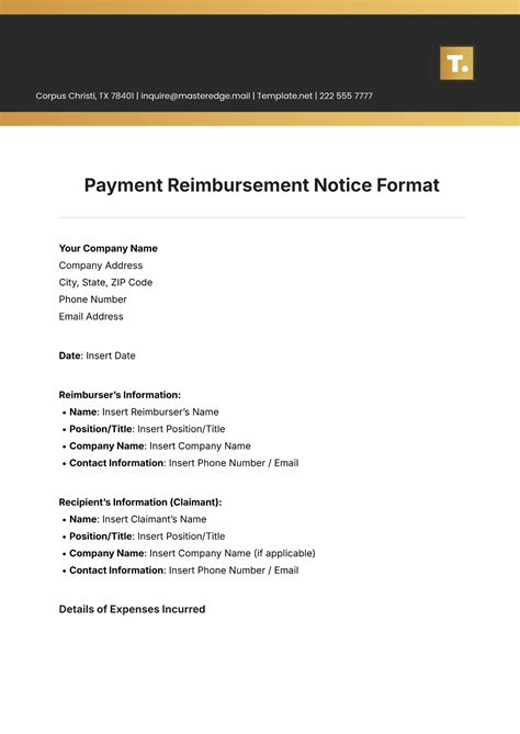 Free Payment Reimbursement Notice Format Template To Edit Online