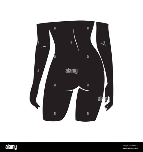 Black And White Naked Woman Standing Back Stock Vector Illustration Flat Picture Isolated On