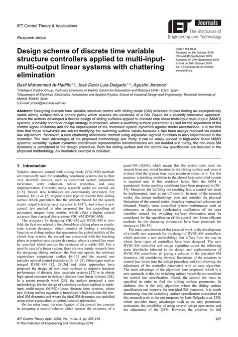 Pdf A Design Scheme Of Discrete Time Variable Structure Controllers Applied To Multi Input
