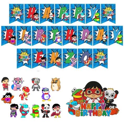 Ryans World Theme Birthday Party Banner Decoration Cupcake Cake Topper