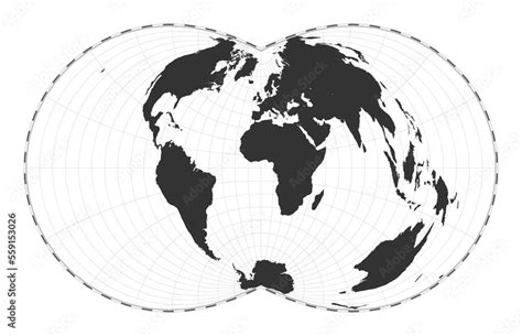Vector World Map Rectangular War Office Polyconic Projection Plain World Geographical Map