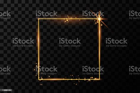 조명 효과와 벡터 황금 프레임입니다 빛나는 사각형 배너입니다 검은 투명 배경에 고립 벡터 일러스트 레이 션 Eps 10 0명에