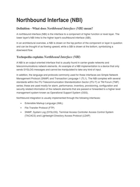 definition what does northbound interface nbi mean pdf application programming