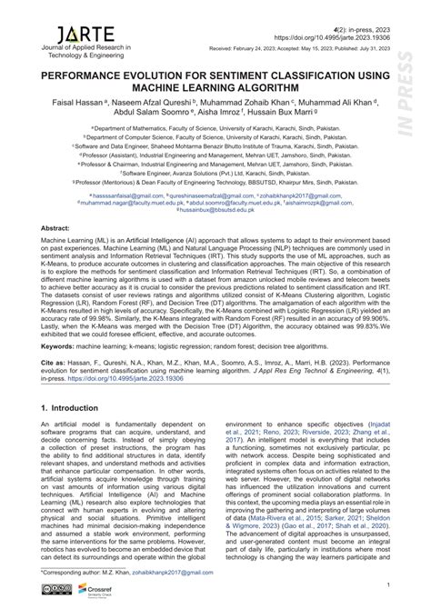 Pdf Performance Evolution For Sentiment Classification Using Machine Learning Algorithm