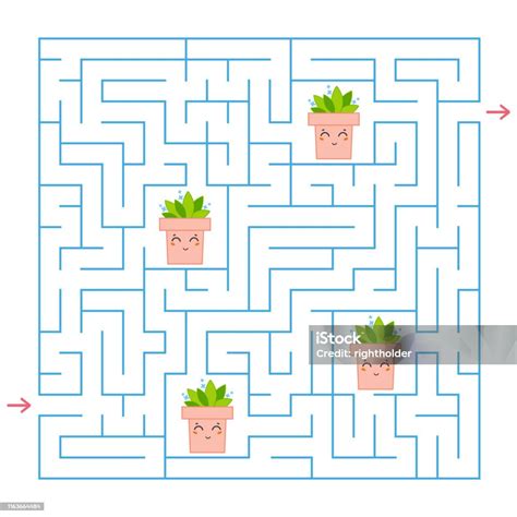 푸른 광장 미로 모든 꽃 냄비를 수집하고 미로에서 방법을 찾을 수 있습니다 아이들을위한 재미있는 게임 간단한 플랫 벡터 그림입니다 0명에 대한 스톡 벡터 아트 및 기타
