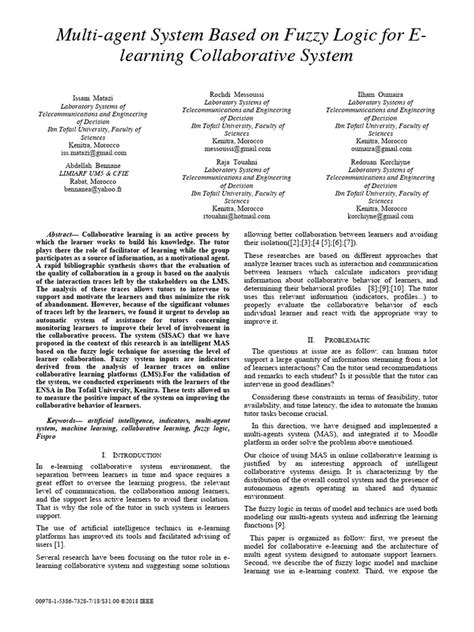 Multi Agent System Based On Fuzzy Logic For E Learning Collaborative System Pdf Fuzzy Logic