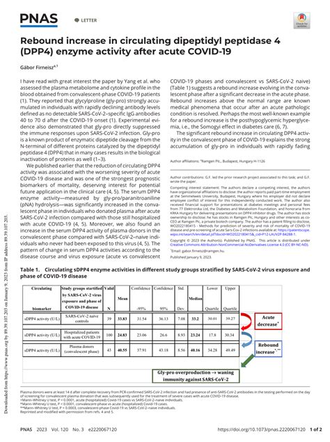 Pdf Rebound Increase In Circulating Dipeptidyl Peptidase 4 Dpp4