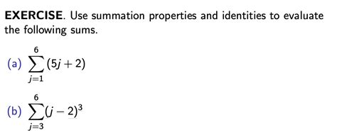 solved exercise use summation properties and identities to