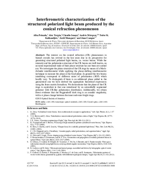 Pdf Interferometric Characterization Of The Structured Polarized Light Beam Produced By The