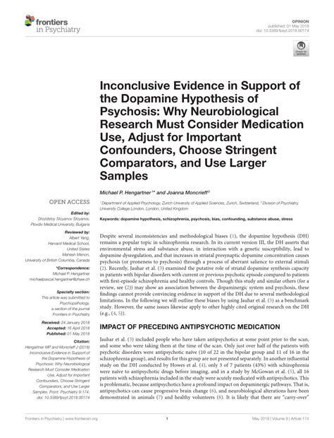 Pdf Inconclusive Evidence In Support Of The Dopamine Hypothesis Of