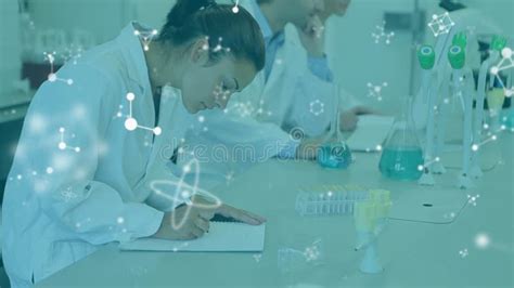 Animation Of Molecules Over Diverse Scientists In Lab Stock Footage Video Of Mixed Female