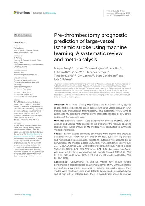 Pdf Pre Thrombectomy Prognostic Prediction Of Large Vessel Ischemic Stroke Using Machine