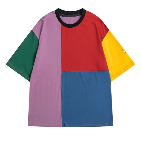 Retro Color Patch T Shirt Color Block Patchwork Tee Patchwork Patterns