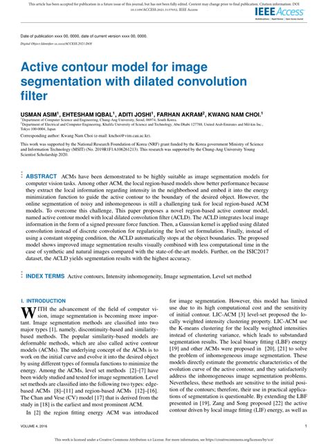 PDF Active Contour Model For Image Segmentation With Dilated Convolution Filter