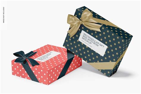 Premium Psd Rectangular T Boxes With Bow Mockup