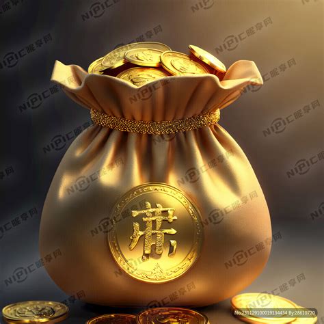AI创作图福袋 金元宝 金币 珠宝 3D渲染nipic 昵图网