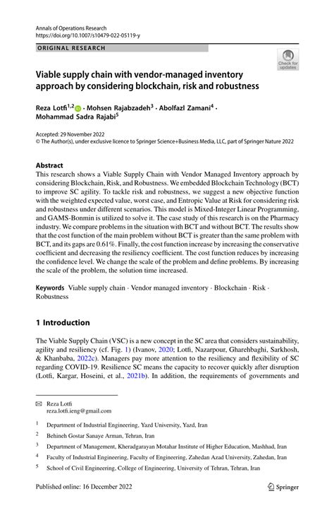 Pdf Viable Supply Chain With Vendor Managed Inventory Approach By Considering Blockchain Risk