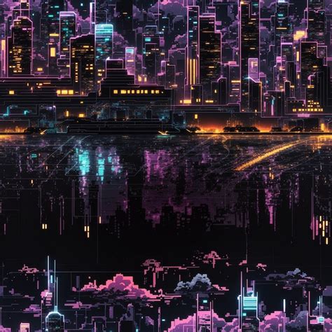 Premium Photo Abstract Cyberpunk City Skyline Background Seamless