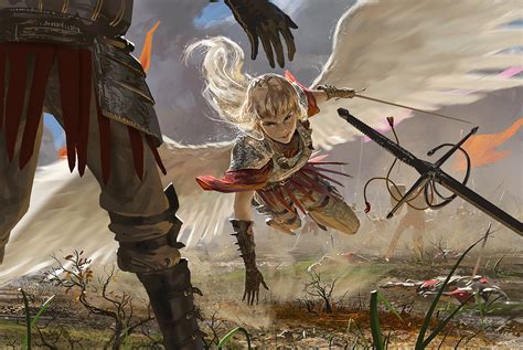 Safebooru Angel Angel Wings Armor Bangs Battle Battlefield Blonde