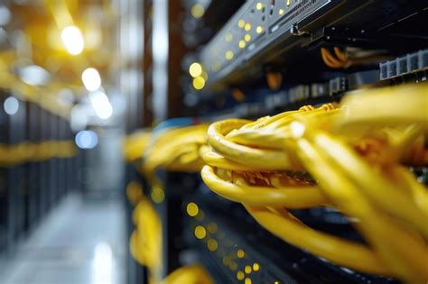 Yellow Ethernet Cable Plugged Into The Router Premium Ai Generated Image