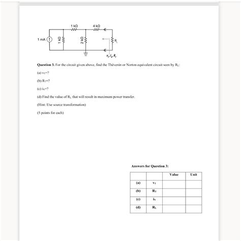 Solved Question For The Circuit Given Above Find The Chegg