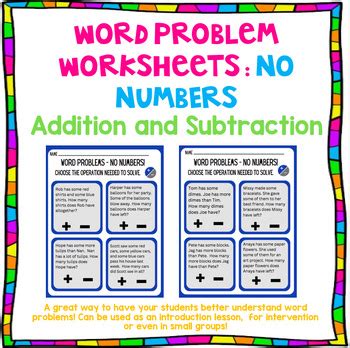 Word Problems NO NUMBERS Addition And Subtraction By Mommy Teaches 3rd