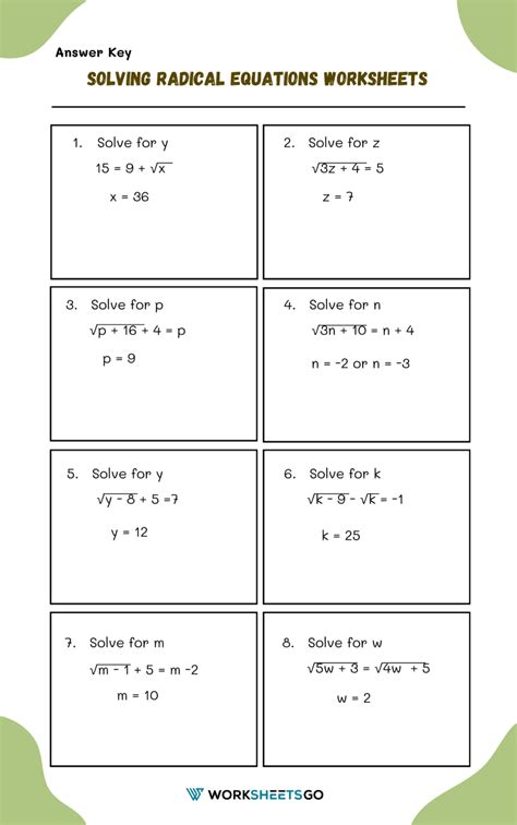 Solving Radical Equations Worksheets Worksheetsgo