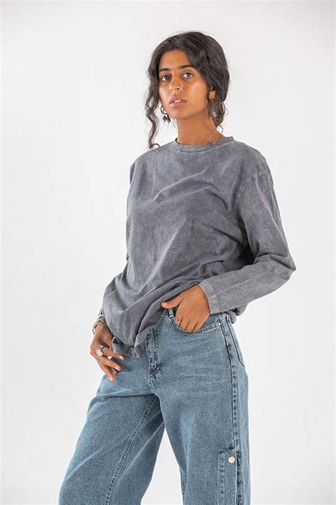 Washed Grey Long Sleeve T Shirt Shop Online From Dresscode