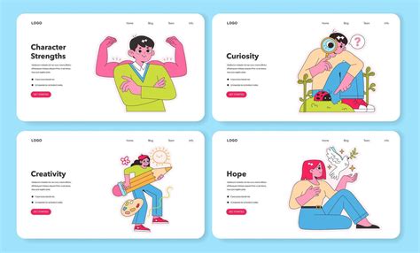 Character Strengths Webpage Designs Vector Illustrations For Web