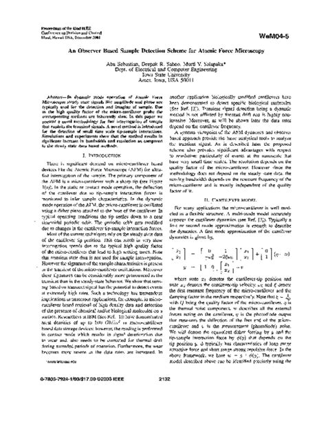 Pdf An Observer Based Sample Detection Scheme For Atomic Force Microscopy