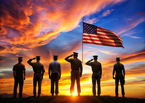 Soldiers Saluting The American Flag In Unity With A Colorful Inspiring