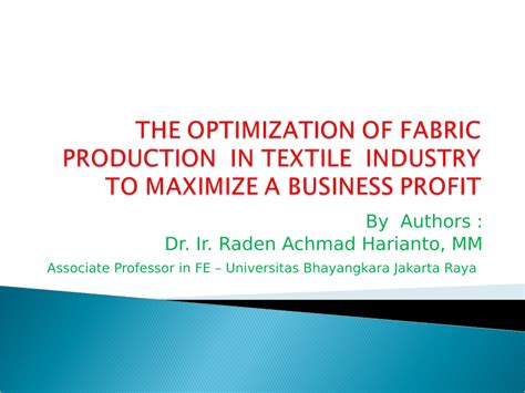 Pdf Optimization Of Fabric Production In Textile Industry Through Linear Programming To