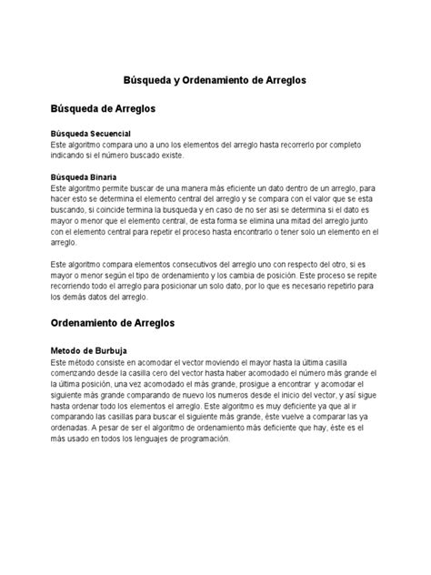 Búsqueda Y Ordenamiento De Arreglos Pdf Estructura De Datos De Matriz Algoritmos