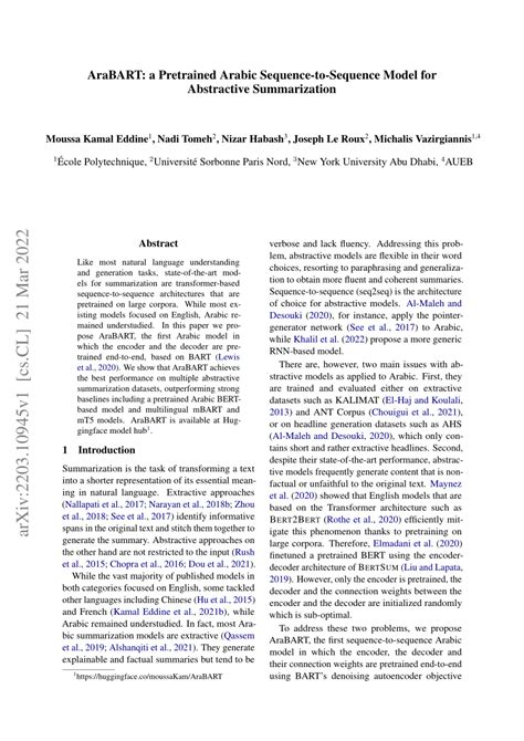 Pdf Arabart A Pretrained Arabic Sequence To Sequence Model For