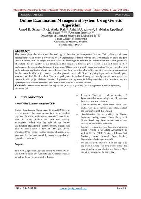 Pdf Online Examination Management System Using Genetic Algorithm