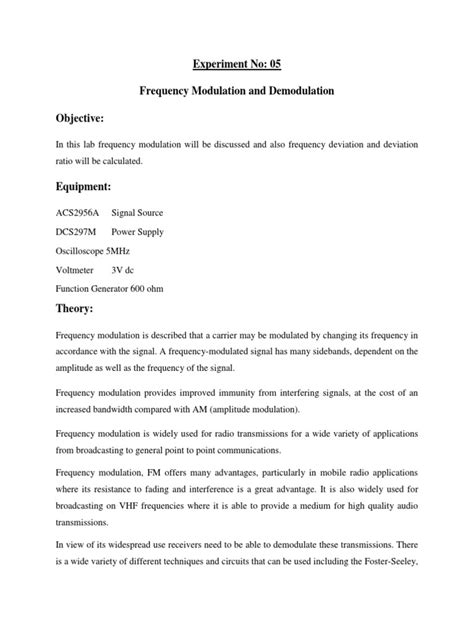 Lab 5 Fm Modulation Demodulation Pdf Frequency Modulation Detector Radio