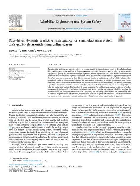 PDF Data Driven Dynamic Predictive Maintenance For A Manufacturing System With Quality