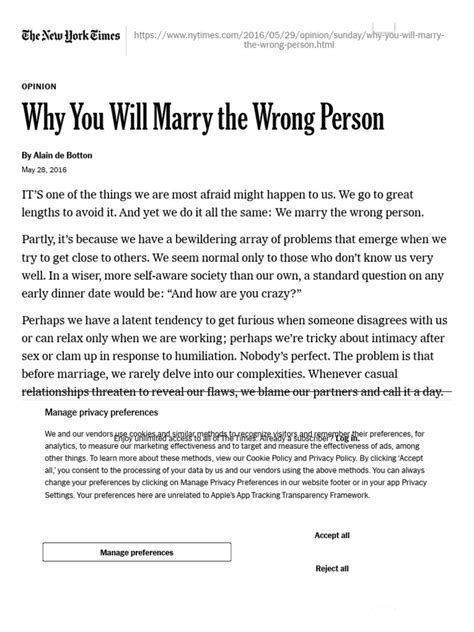 Opinion Why You Will Marry The Wrong Person The New York Times Pdf