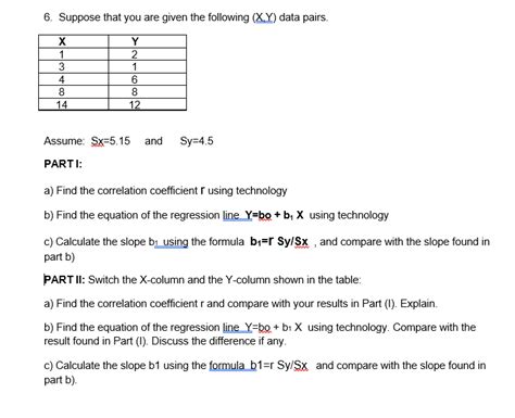 Solved 6 Suppose That You Are Given The Following XY Data Chegg Com