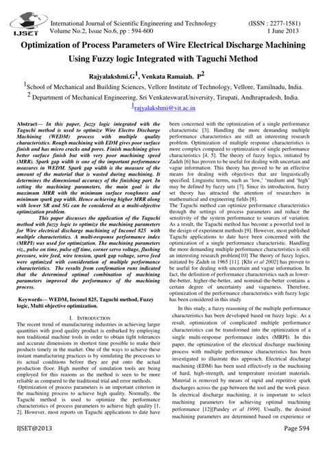 Pdf Optimization Of Process Parameters Of Wire Electrical Discharge Machining Using Fuzzy