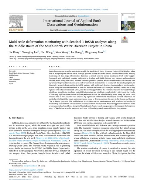 Pdf Multi Scale Deformation Monitoring With Sentinel 1 Insar Analyses Along The Middle Route