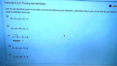Exercise Proving Set Identities Abo Use The Set Identities Given In The Table To Prove The