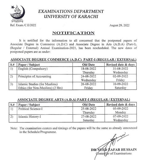 University Of Karachi Announced Revised Schedule Of ADC ADA Postponed