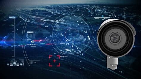 Animation Of Scope Scanning And Data Processing With Cctv Camera Over Cityscape Stock Video