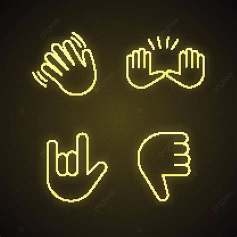 Hand Gesture Emojis Neon Light Icons Set Stop Objects Color Vector Stop Objects Color Png And