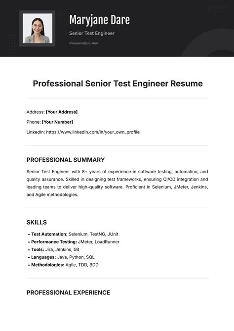 Free Tester Resume Templates To Edit Online And Download