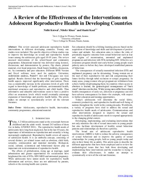 Pdf A Review Of The Effectiveness Of The Interventions On Adolescent Reproductive Health In